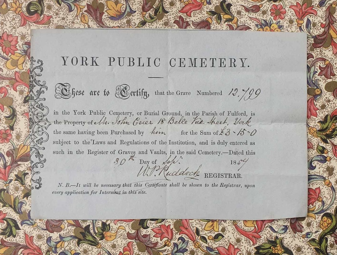 1850's Receipt for Cemetery Plot - Etsy