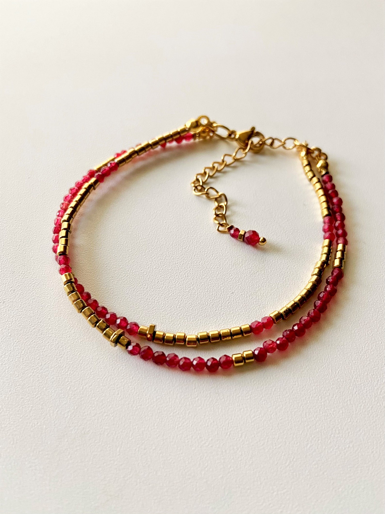 Beaded Red Ruby Bracelet -tiny Beaded Gemstone Bracelet -double Raw ...