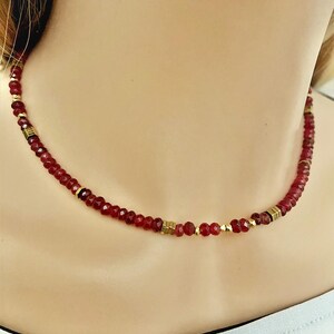 Red Ruby Necklace Choker- Tiny Beaded Gemstone Necklace- Red and Gold ...