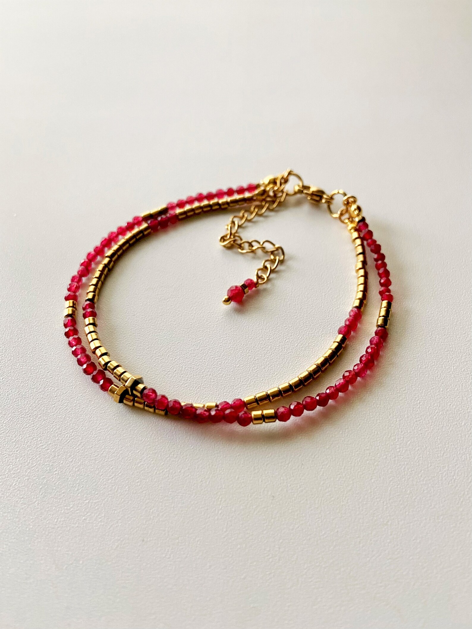 Beaded Red Ruby Bracelet -tiny Beaded Gemstone Bracelet -double Raw ...