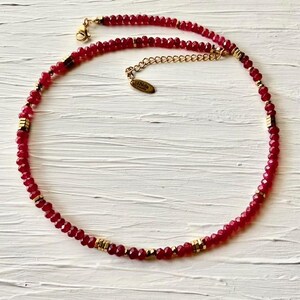 Red Ruby Necklace Choker- Tiny Beaded Gemstone Necklace- Red and Gold ...