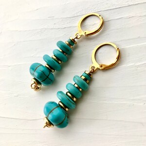 Dangle Turquoise Earrings - Beaded Gemstone Earrings - Blue Stone ...