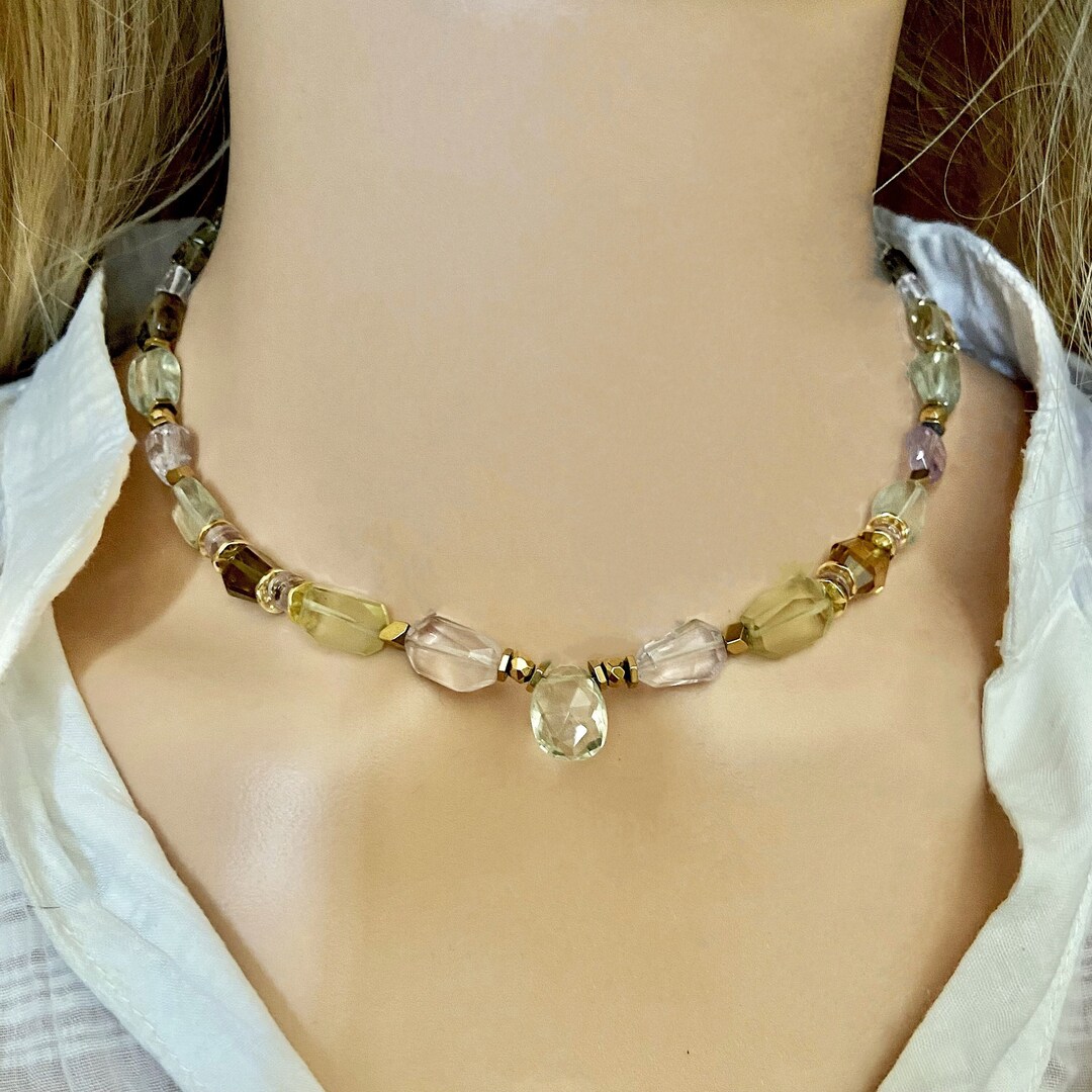 Handmade Multi Gemstone Beaded Necklace- Semi Precious Stones Amethyst ...