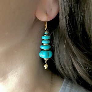 Dangle Turquoise Earrings - Beaded Gemstone Earrings - Blue Stone ...