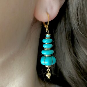 Dangle Turquoise Earrings - Beaded Gemstone Earrings - Blue Stone ...
