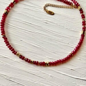 Red Ruby Necklace Choker- Tiny Beaded Gemstone Necklace- Red and Gold ...