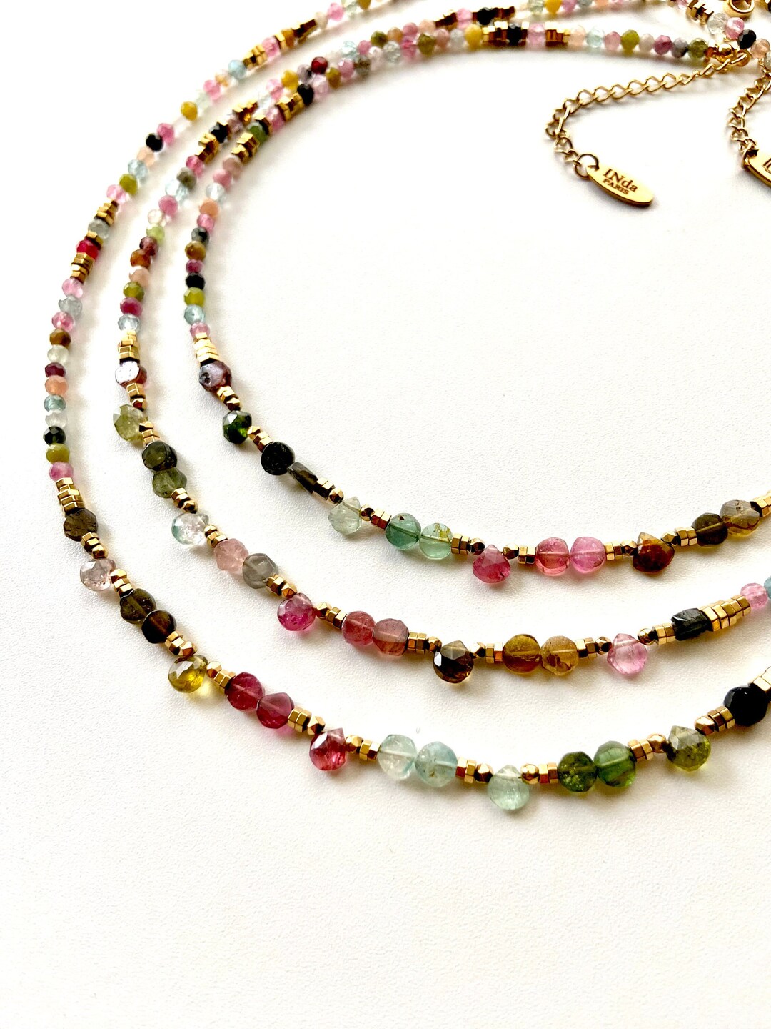 Multi Tourmaline & Gold Beaded Necklace- Handmade Multicolore Gemstone ...
