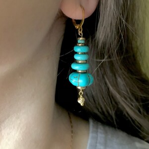 Dangle Turquoise Earrings - Beaded Gemstone Earrings - Blue Stone ...