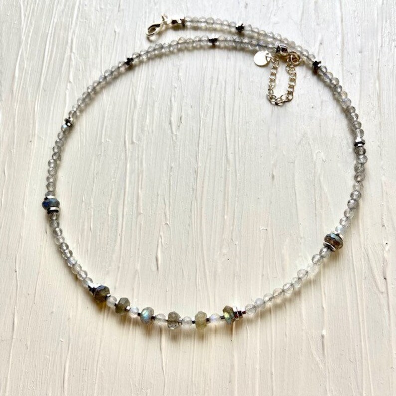 Handmade Sterling Silver & Flash Labradorite Necklace Choker- Sparkly ...