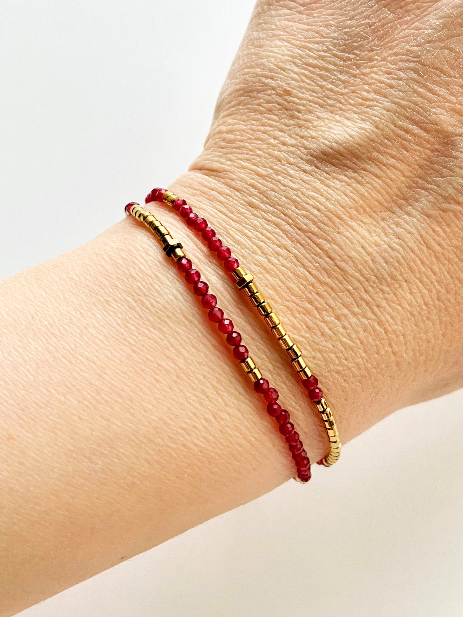 Beaded Red Ruby Bracelet -tiny Beaded Gemstone Bracelet -double Raw ...