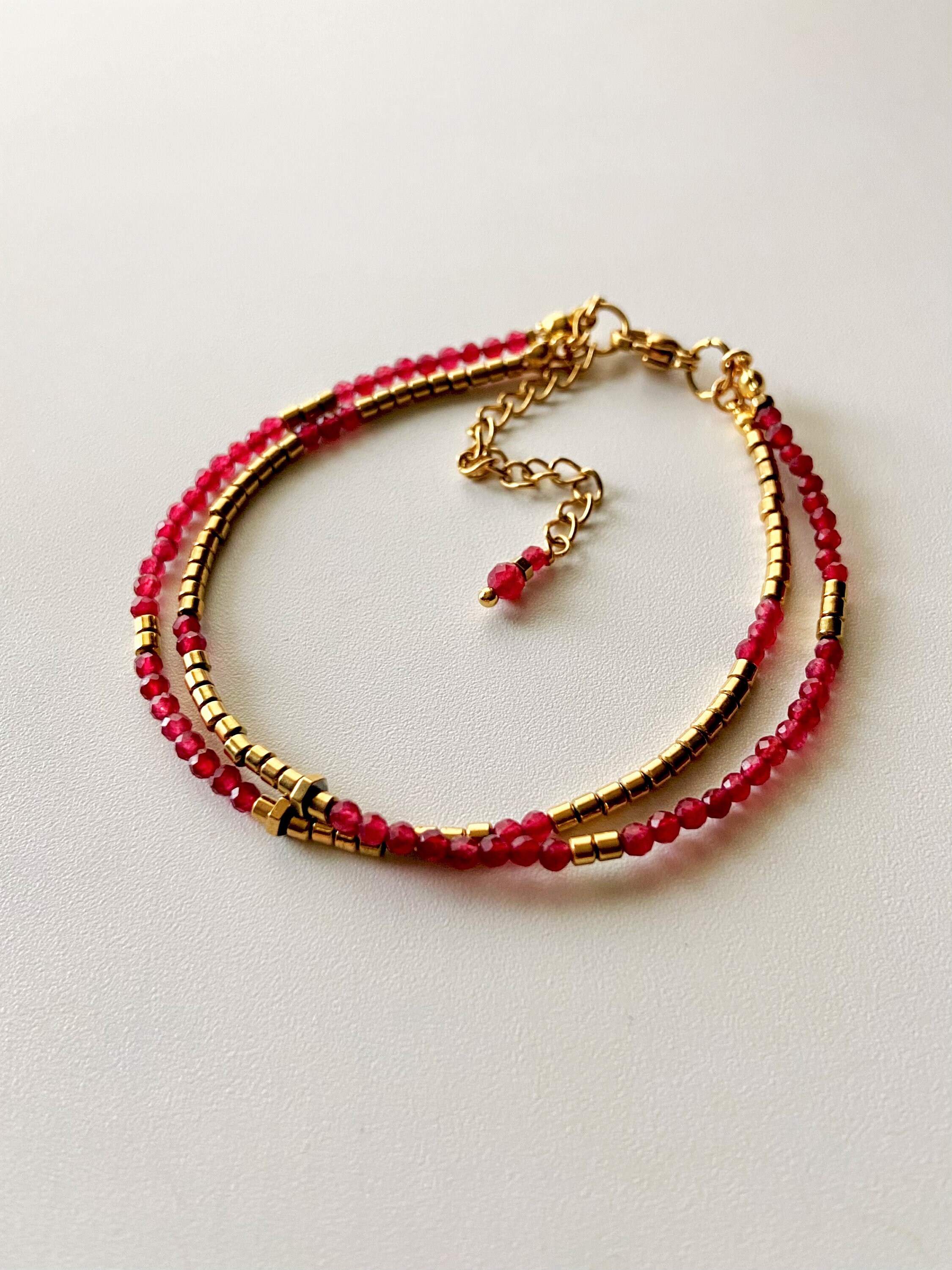 Beaded Red Ruby Bracelet -tiny Beaded Gemstone Bracelet -double Raw ...