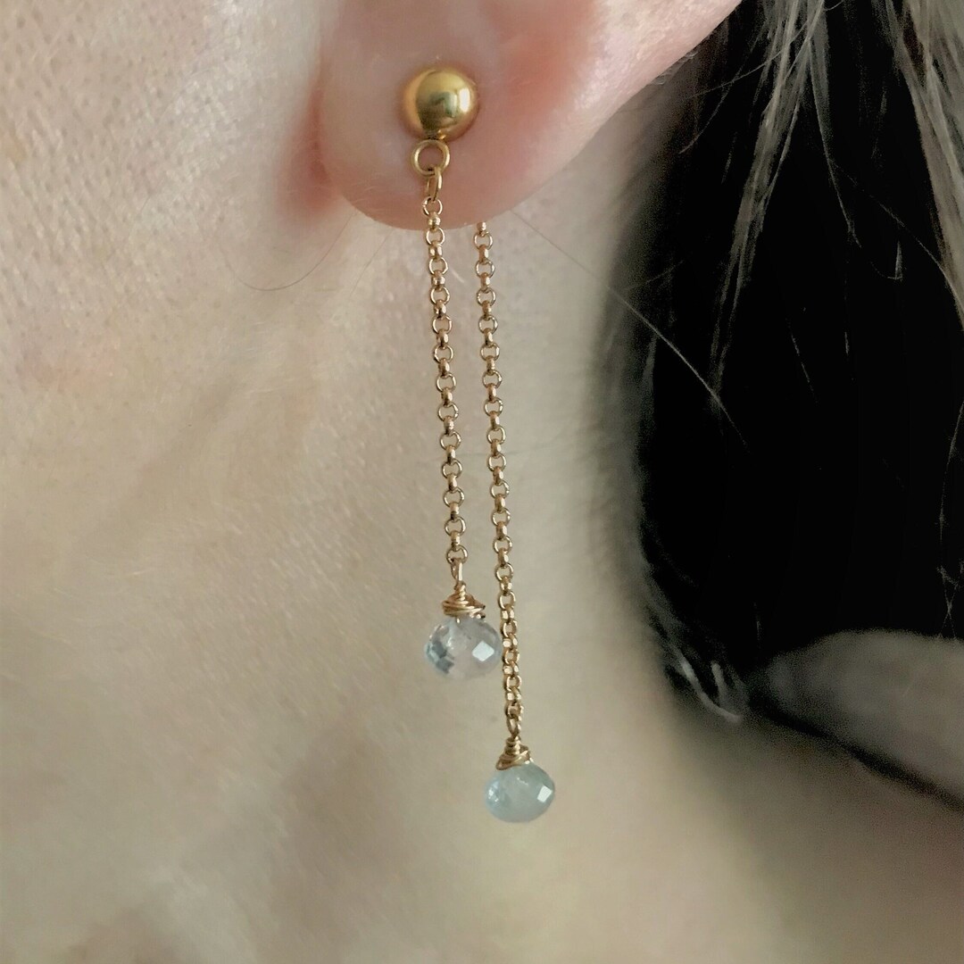 Dangle Gold Chain Drop Earrings- Gold Drop Earring Stone- Long Gemstone ...