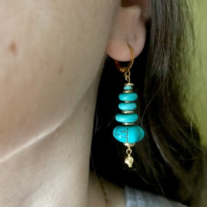 Dangle Turquoise Earrings - Beaded Gemstone Earrings - Blue Stone ...