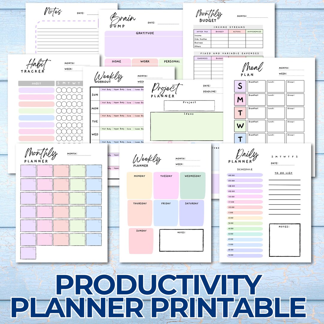 Editable Productivity Planner Printable, Monthly Planner, Meal Planner ...