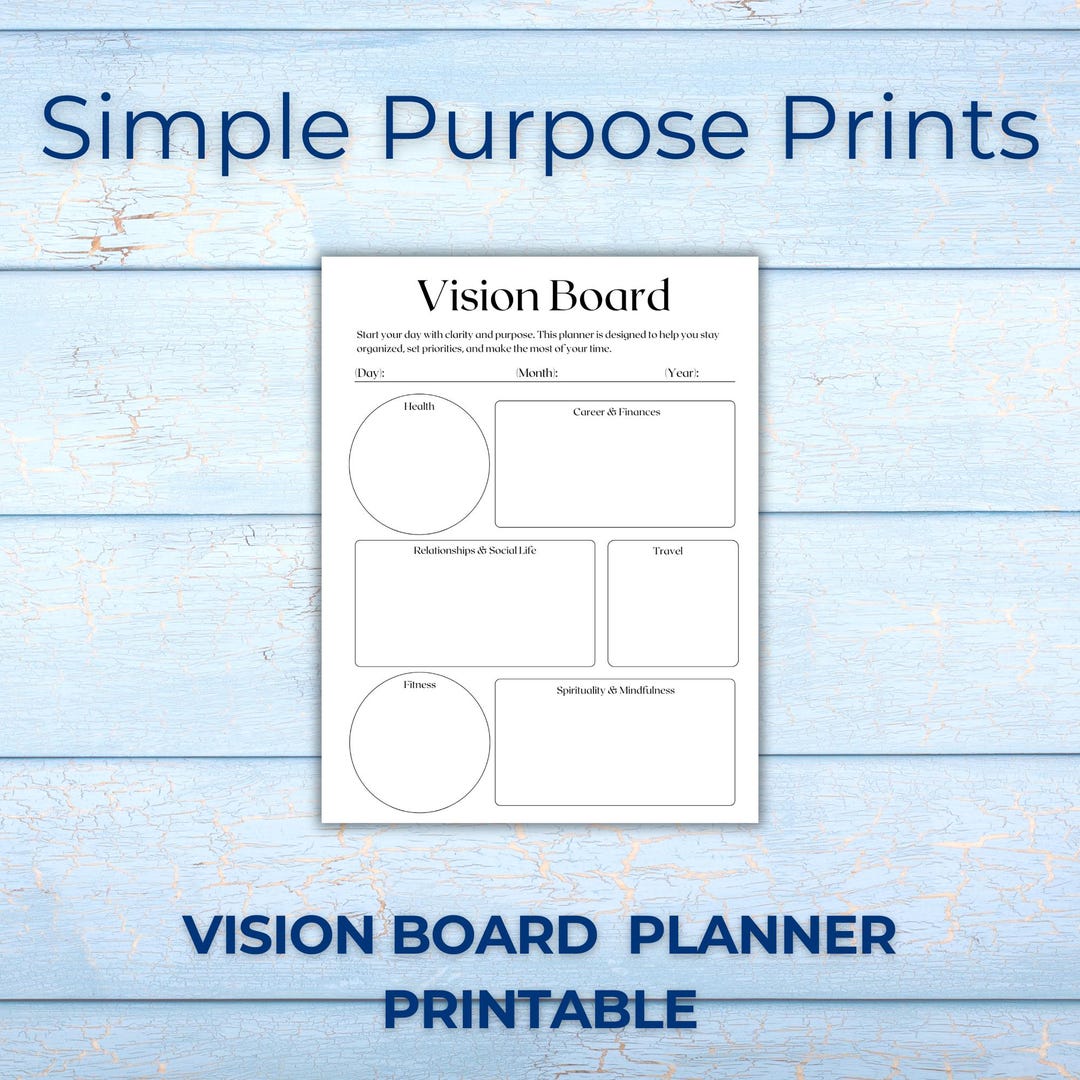 Vision Board Printable Goal Setting Template Wellness Career Finance ...