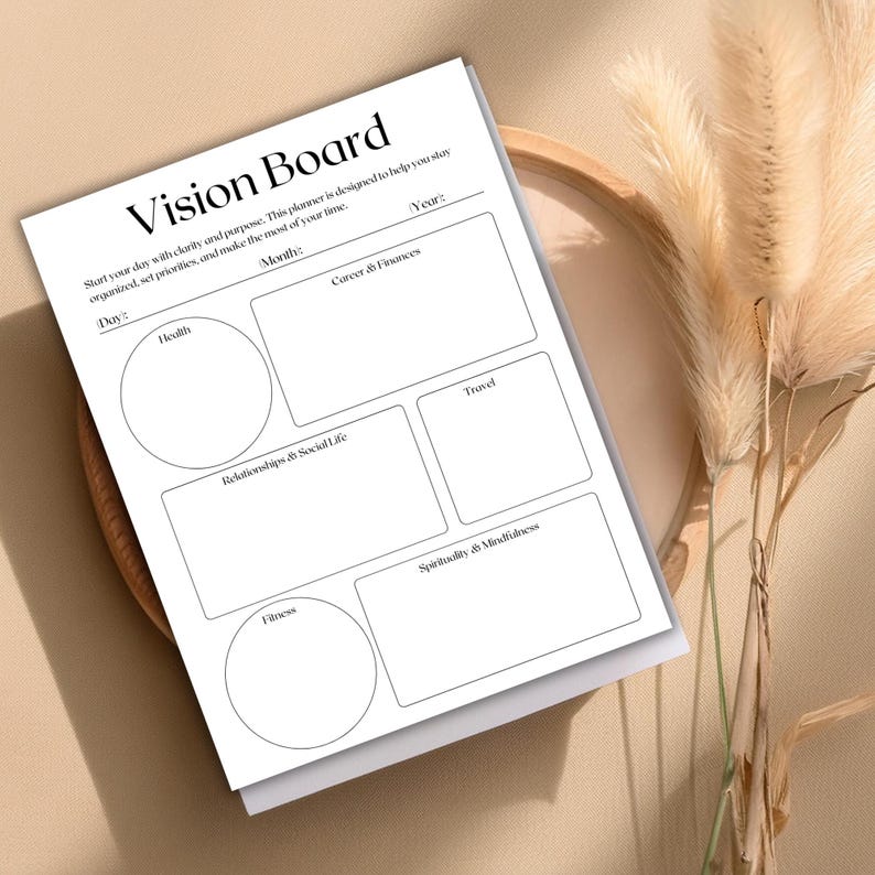 Vision Board Printable Goal Setting Template Wellness Career Finance ...