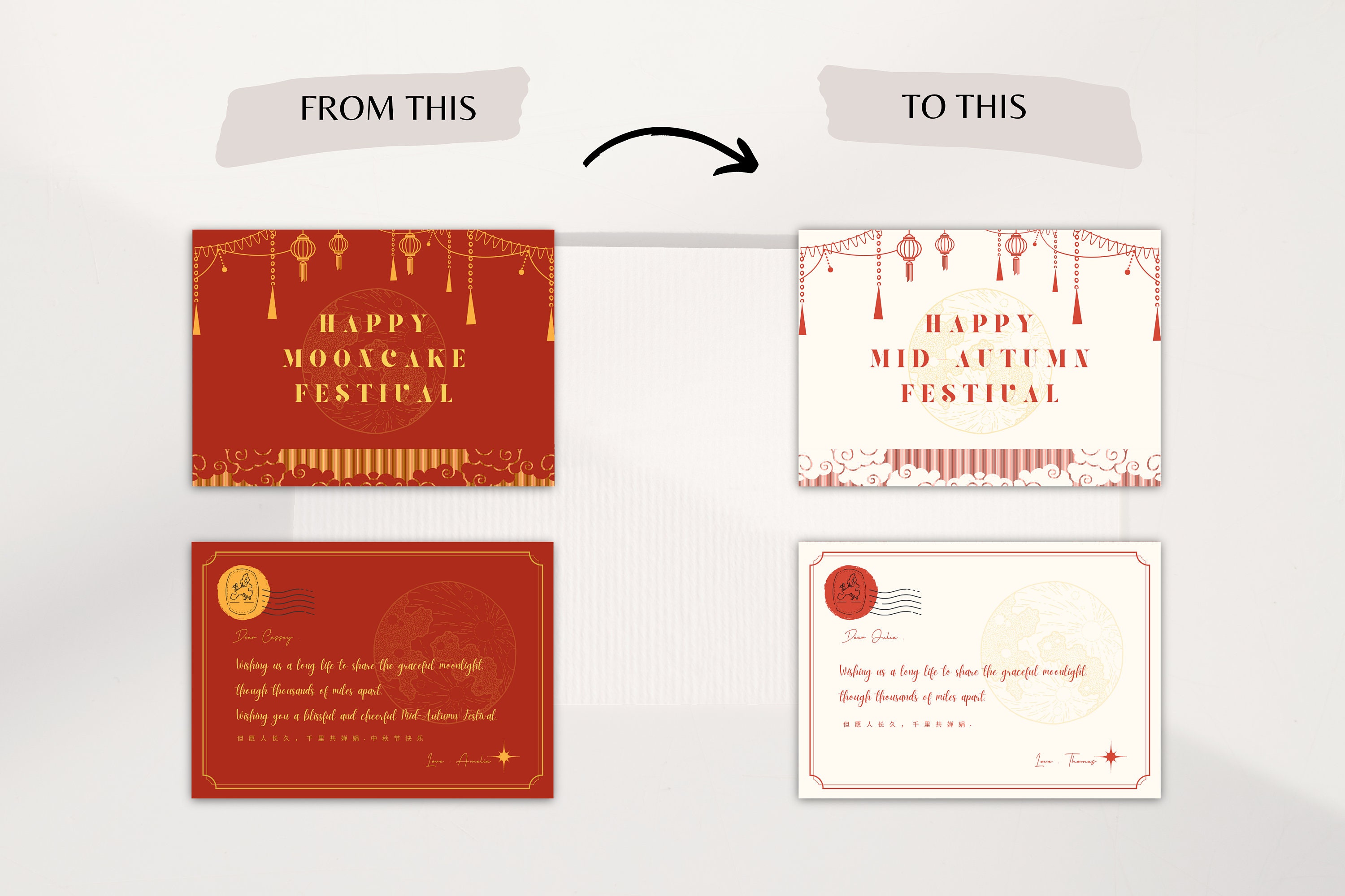 EDITABLE Mid-autumn Festival Card Mooncake Festival Greeting Card New ...