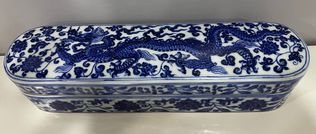 Chinese Porcelain Lidded Pen Box Decorated With Dragons and Flowers - Etsy