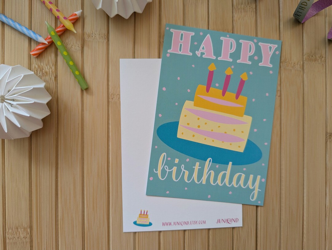 Postcard Happy Birthday | A6 Postcard Cake | Postcard Birthday ...