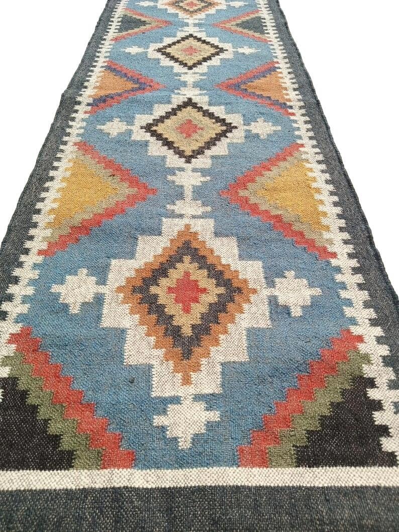 Wool Jute Kilim Runner Rugs, Runner, Handwoven Floor Area Navajo Carpet ...