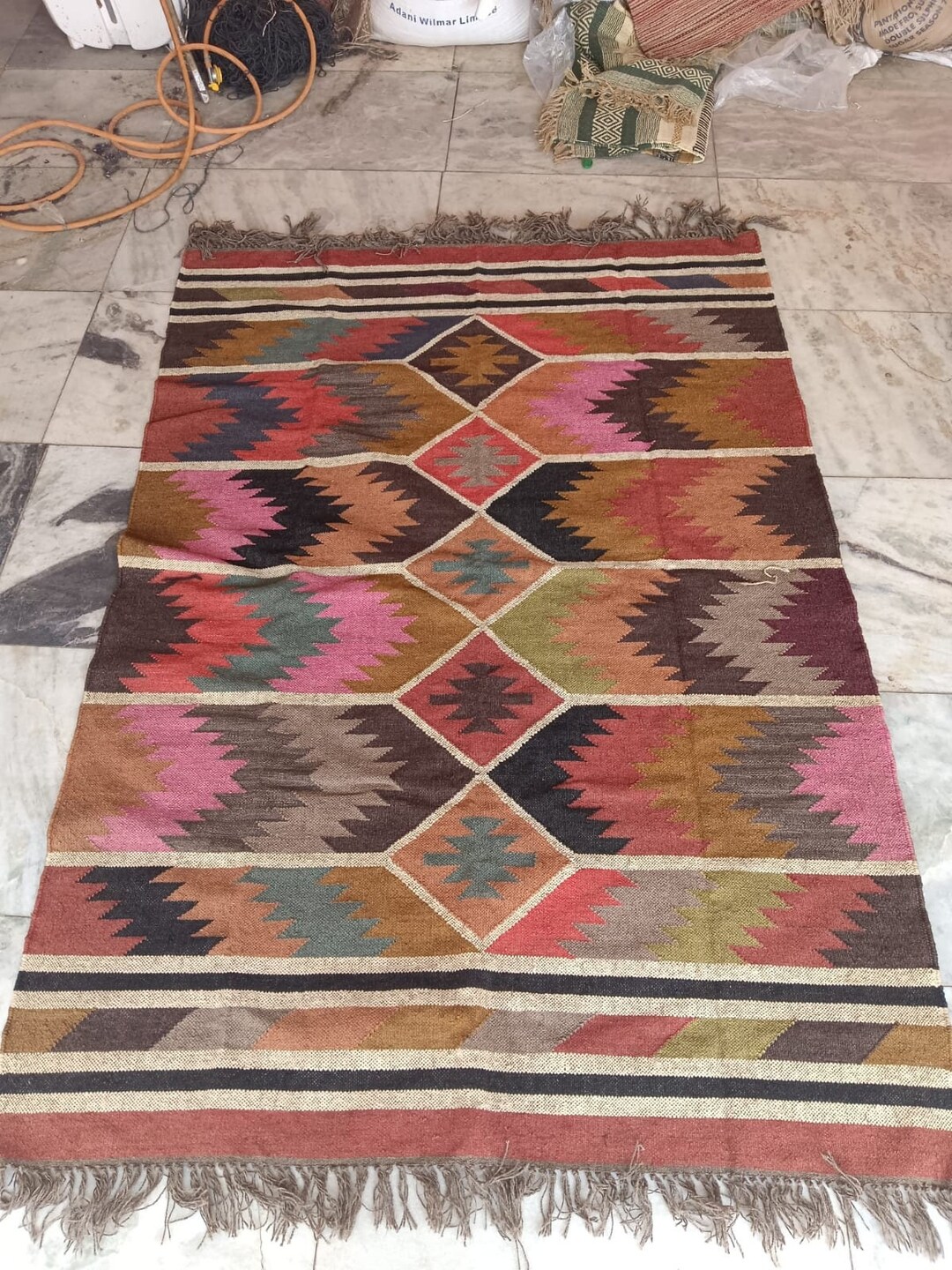 Natural Wool Jute Kilim Rug Sustainable Wool Jute Rug, Rustic Wool Jute ...