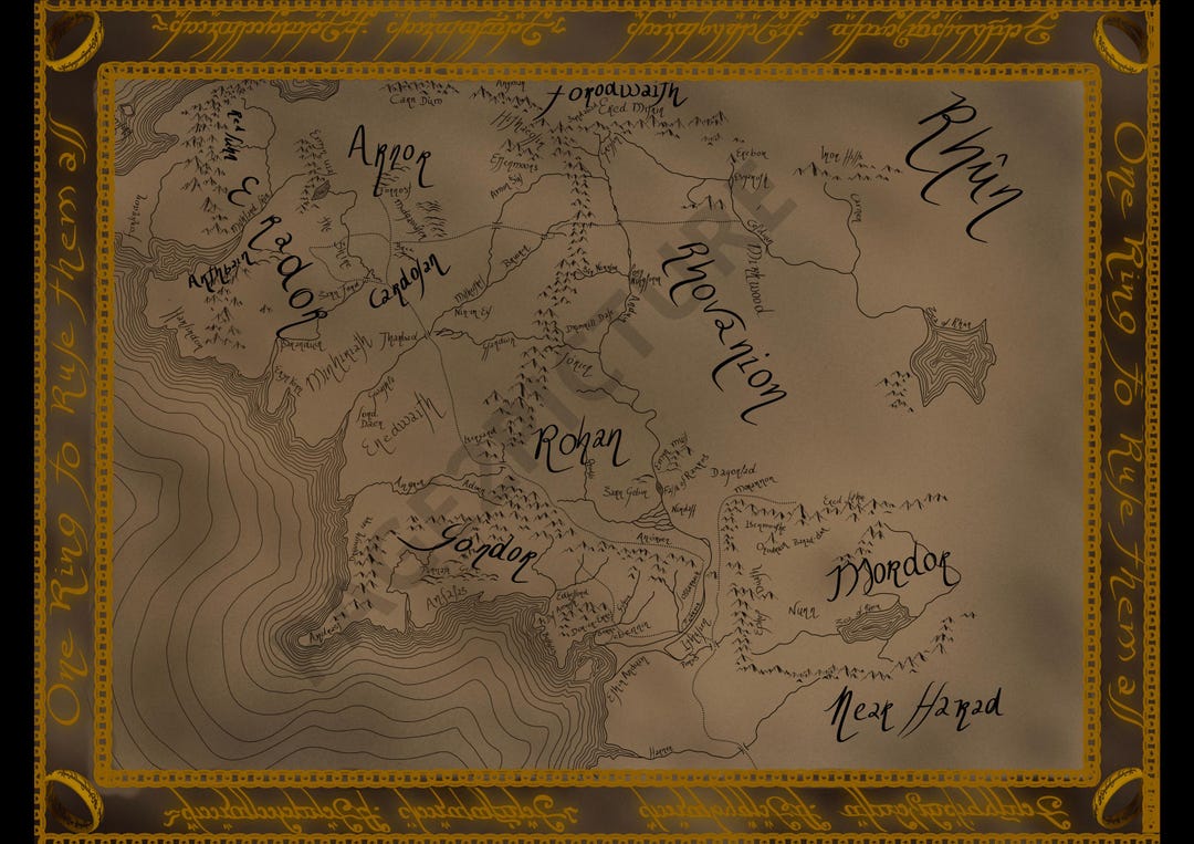 Hand-drawn Middle Earth Map | Printable Lord of the Rings-inspired Art ...