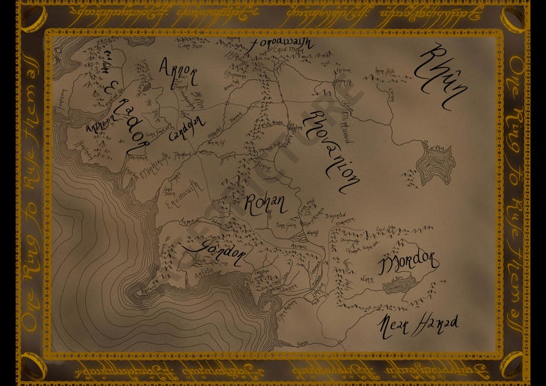 Hand-drawn Middle Earth Map Printable Lord of the Rings-inspired Art ...