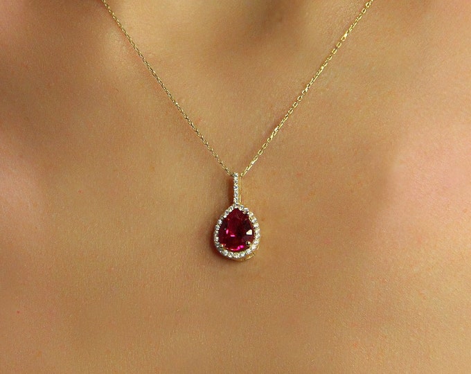 14K Solid Gold Ruby Necklace Ruby Pendant Necklaces for - Etsy