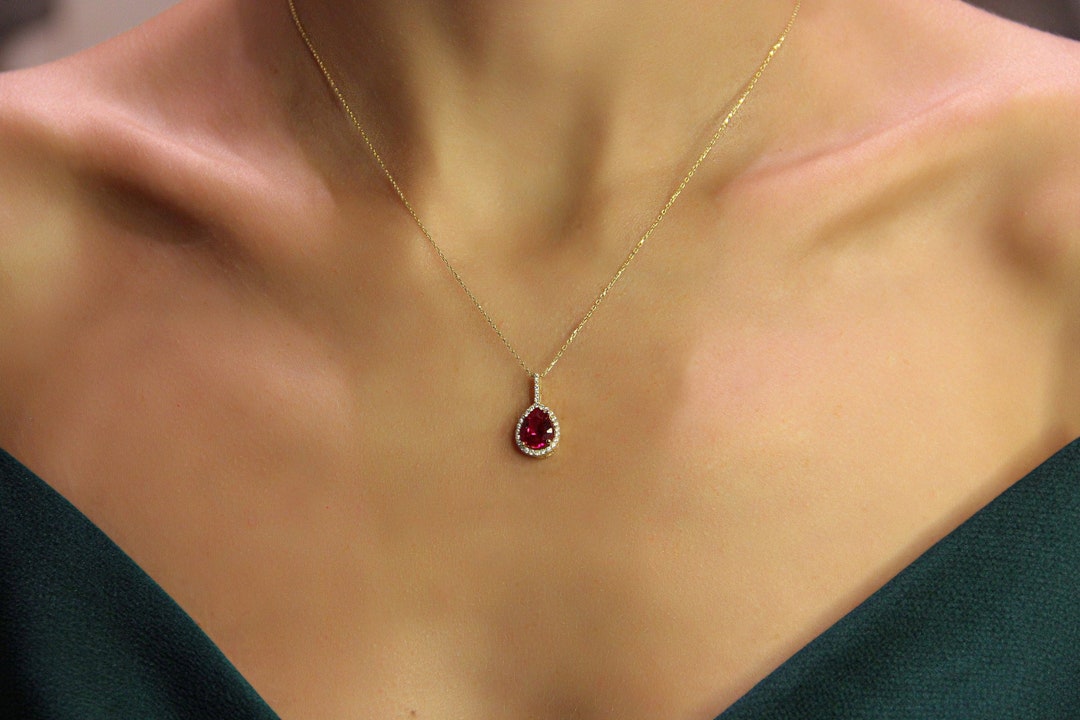 14K Solid Gold Ruby Necklace Ruby Pendant Necklaces for - Etsy