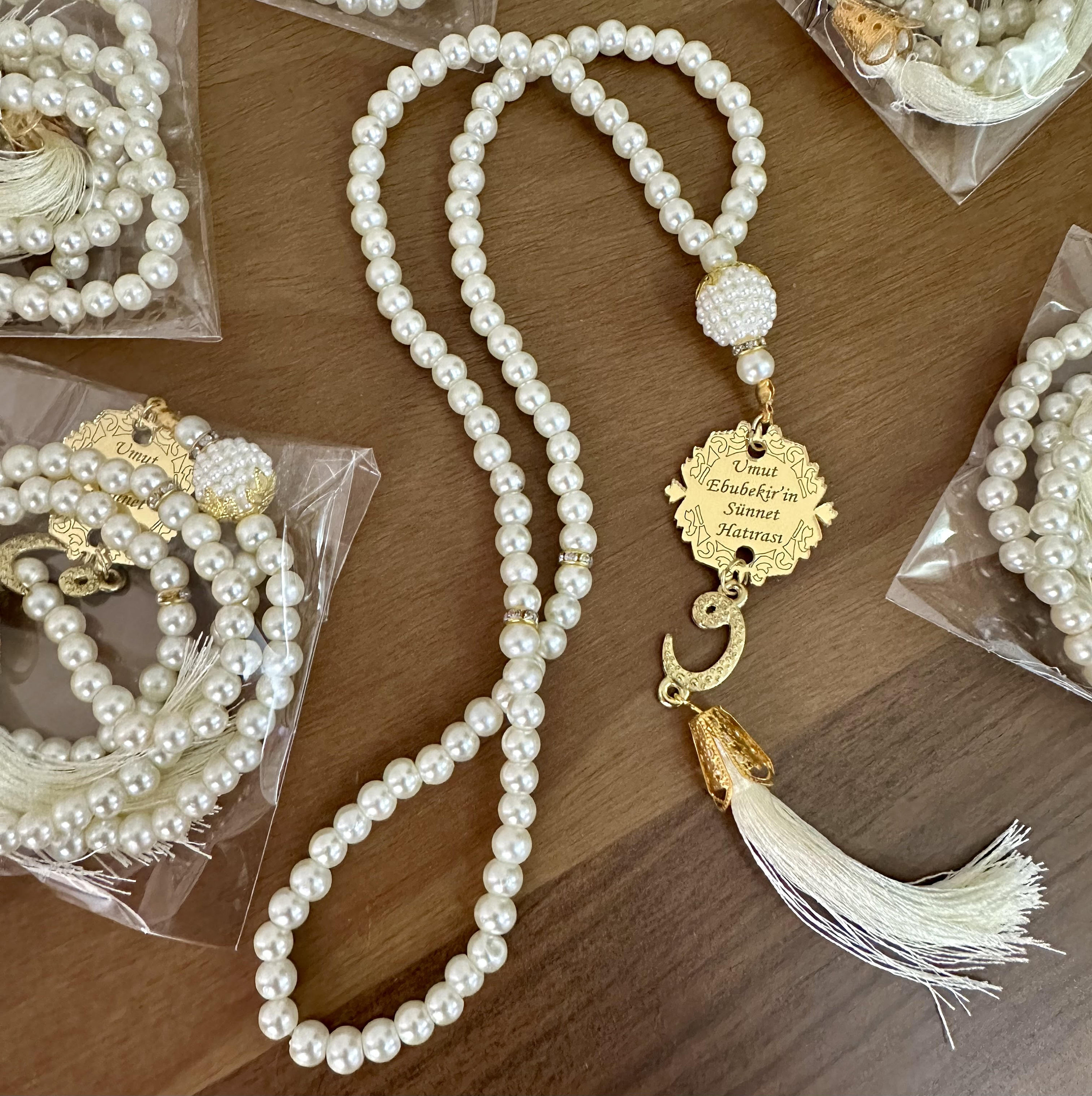 Muslim Wedding Favors, Personalized Islamic Pearl Beaded Tasbih as a Gift, Islamic Baby Shower ...