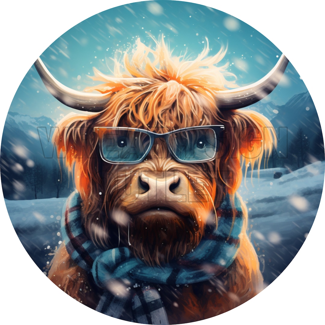 Chill Cow: Cartoon Highland Cow in Winter Attire Digital Art - Etsy