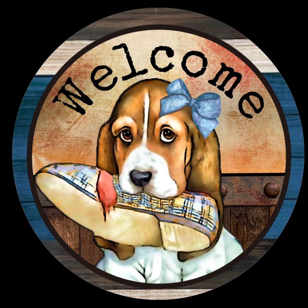 Wreath Sign Welcome Sign Beagle Sign 18 Wood Round - Etsy