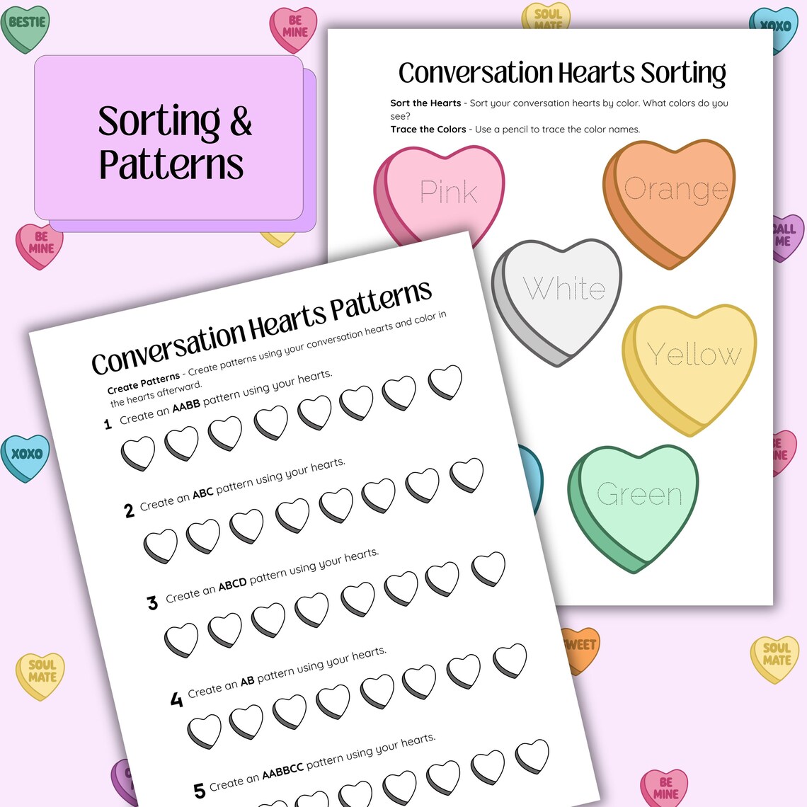 Conversation Hearts Math Packet: Valentine's Day Activity (PDF) - Etsy