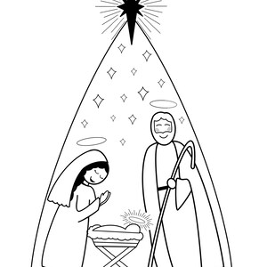 Nativity Scene Coloring Pages: Holy Family Christmas Crafts (digital ...