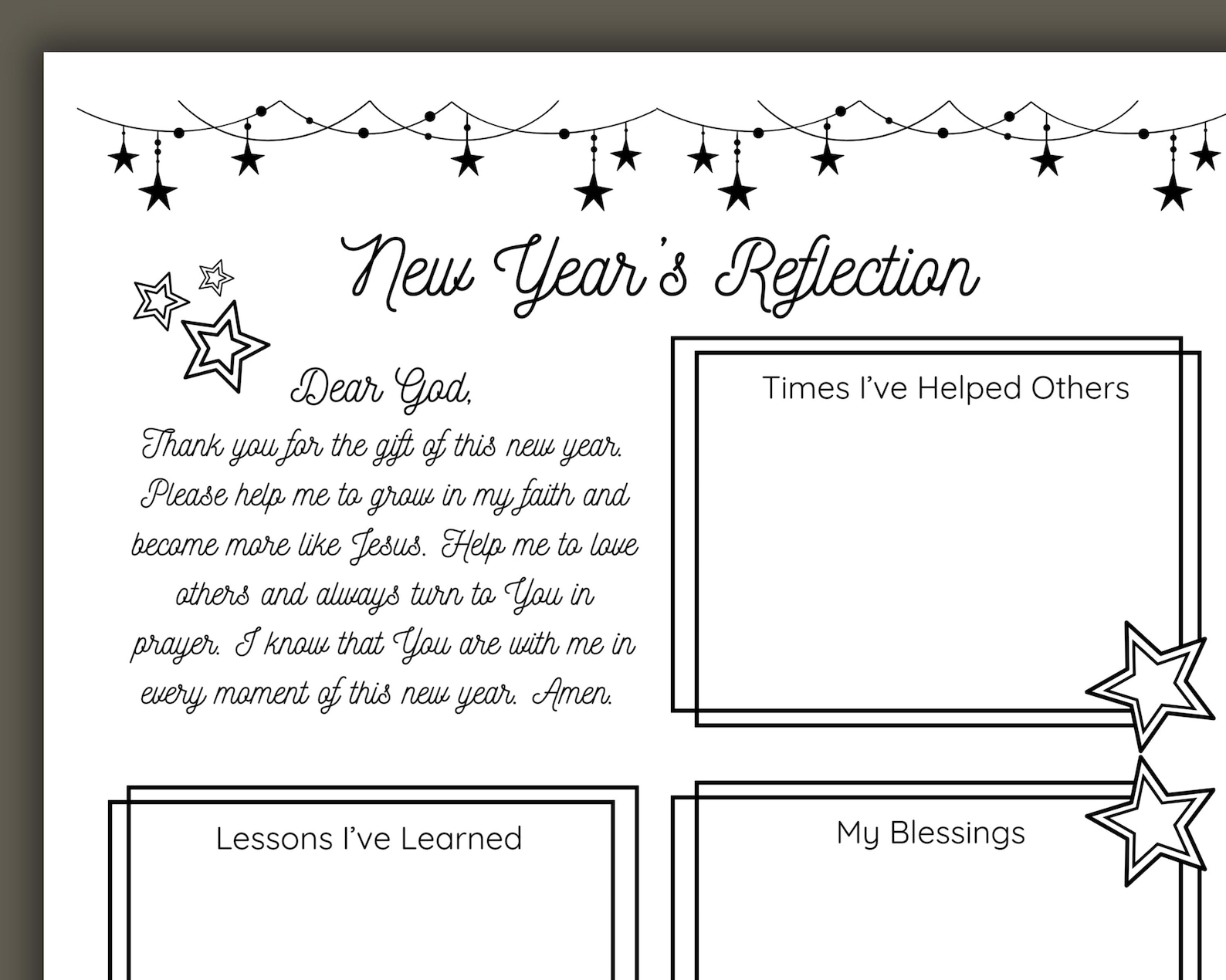Christian New Year's Reflection Worksheet: Kids' Goals & Prayer (PDF ...