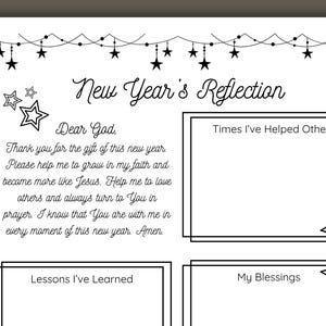 Christian New Year's Reflection Worksheet: Kids' Goals & Prayer (PDF ...