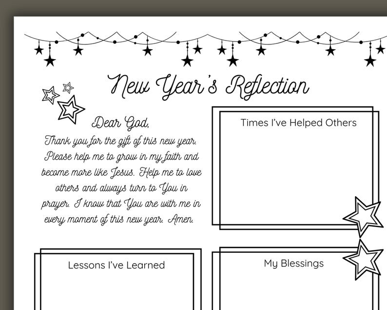 Christian New Year's Reflection Worksheet: Kids' Goals & Prayer (PDF ...