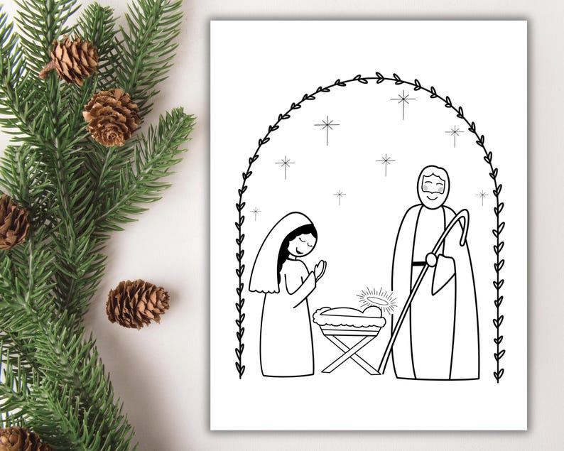 Nativity Scene Coloring Page: Holy Family Christmas (digital Download ...