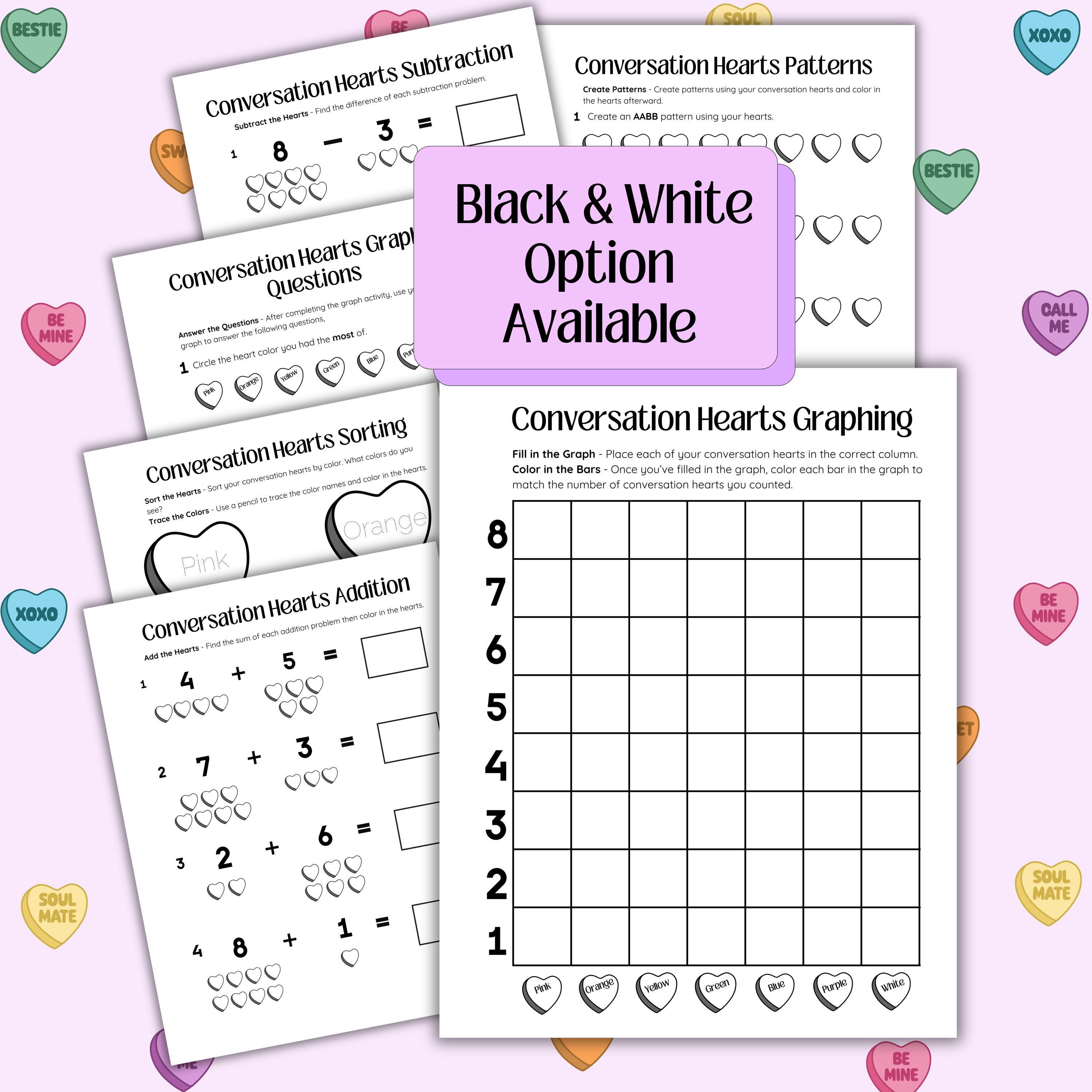 Conversation Hearts Math Packet: Valentine's Day Activity (PDF) - Etsy