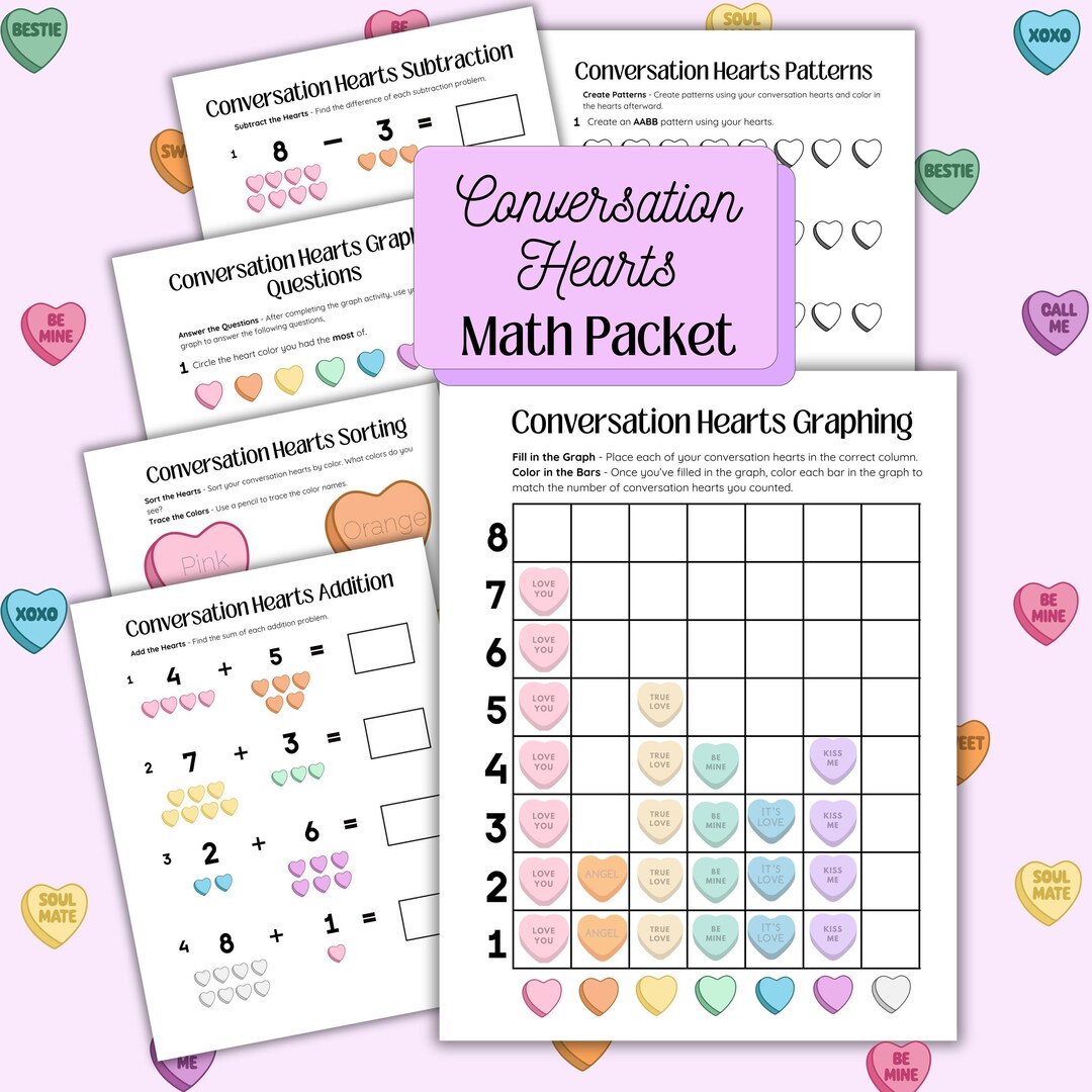 Conversation Hearts Math Packet: Valentine's Day Activity (PDF) - Etsy