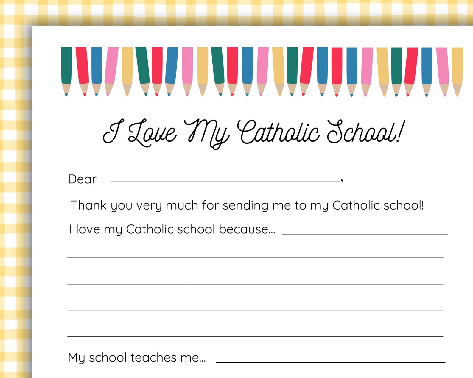 Catholic Schools Week Letter I Love My Catholic School Thank You Letter ...