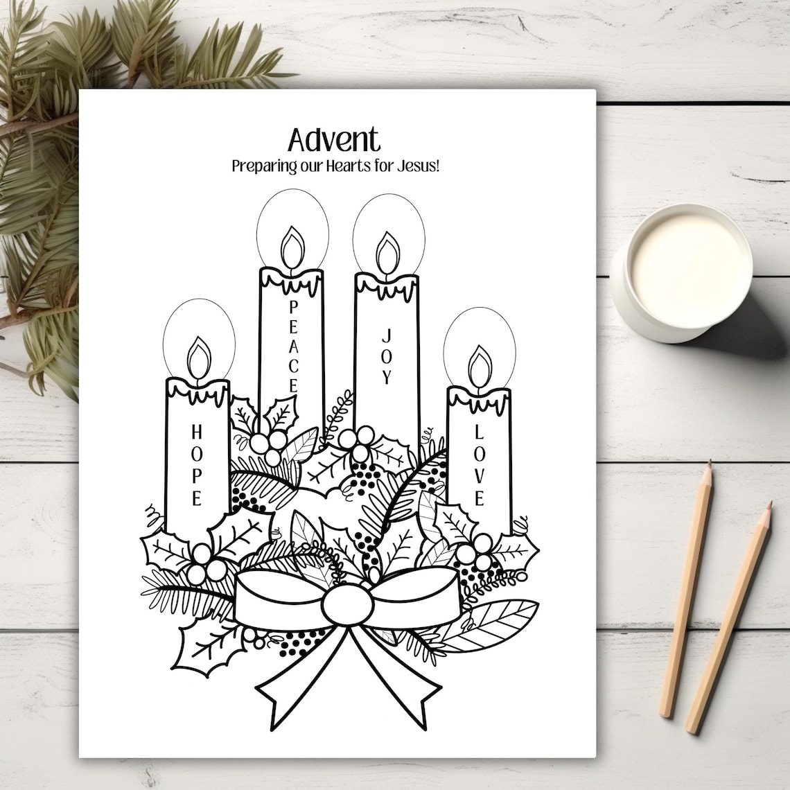 Advent Wreath Coloring Page: Religious Christmas Activity (digital ...