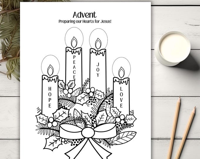 Corona de Adviento, Dibujo para colorear de Adviento, Corona navideña ...