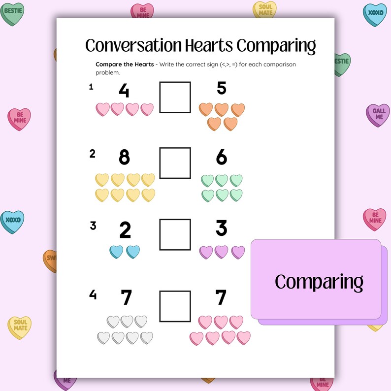 Conversation Hearts Math Packet: Valentine's Day Activity (PDF) - Etsy