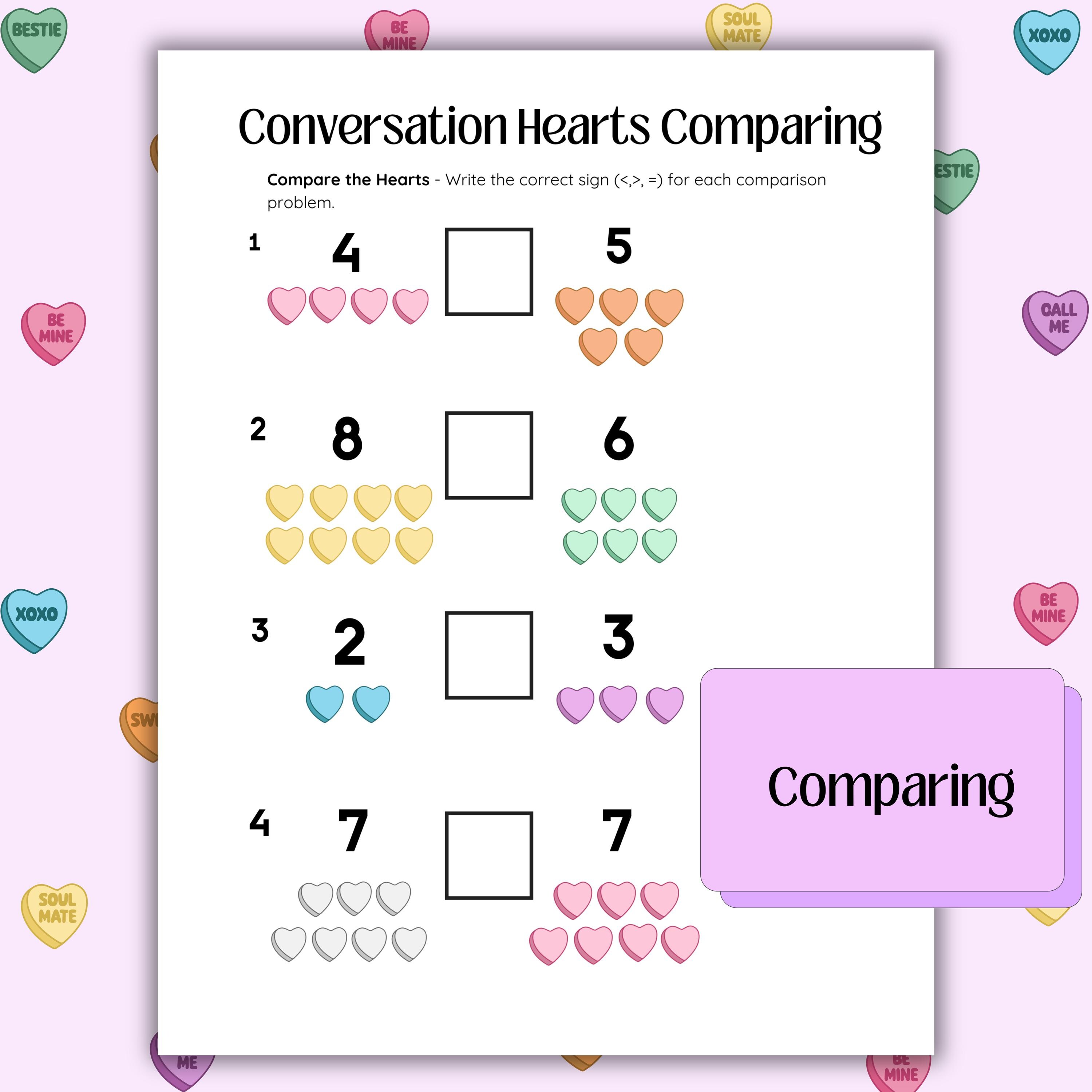 Conversation Hearts Math Packet: Valentine's Day Activity (PDF) - Etsy