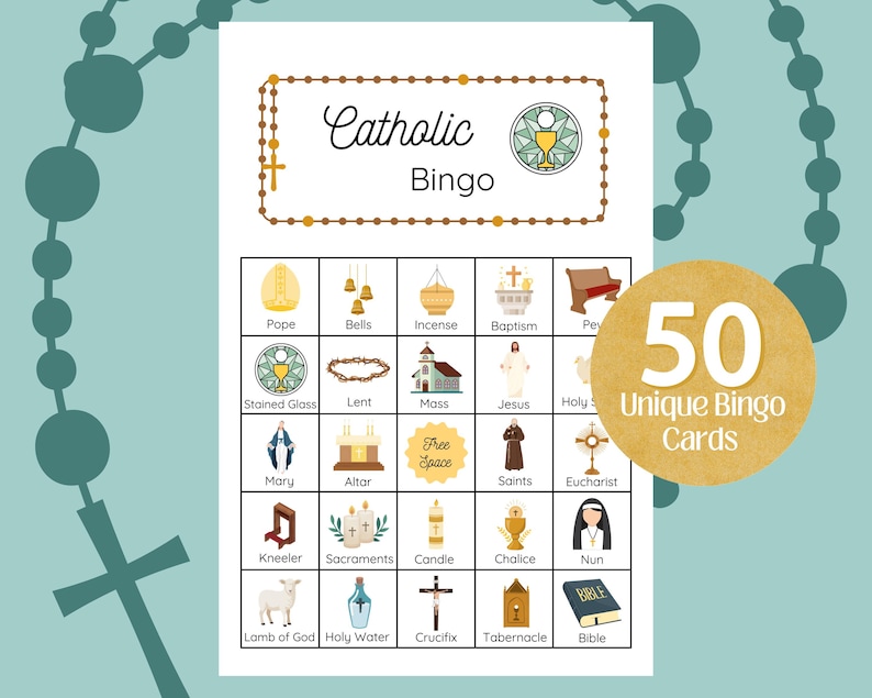 Catholic Bingo Game: 50 Unique Cards, Sunday School Activity (PDF) - Etsy