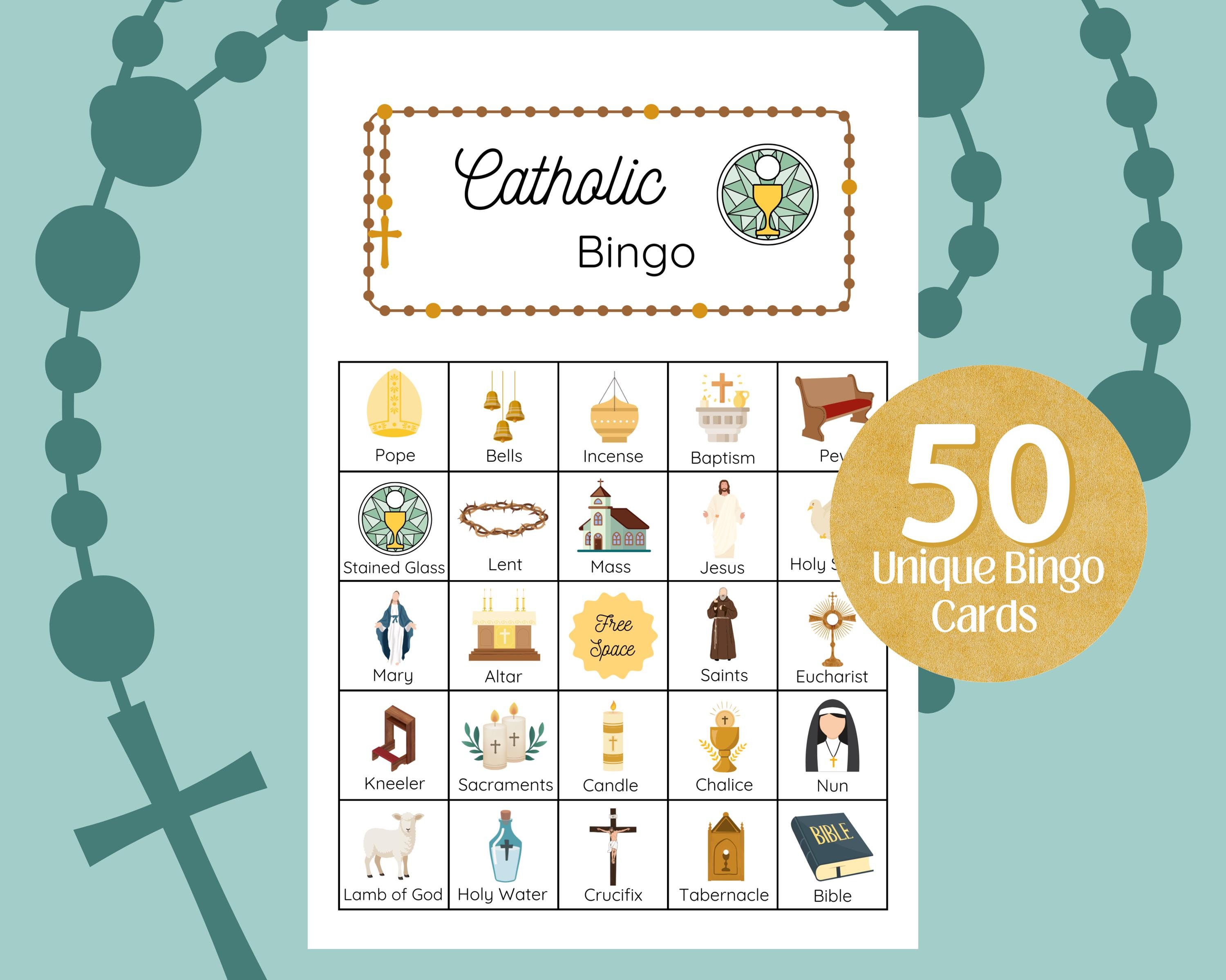 Catholic Bingo Game: 50 Unique Cards, Sunday School Activity (PDF) - Etsy