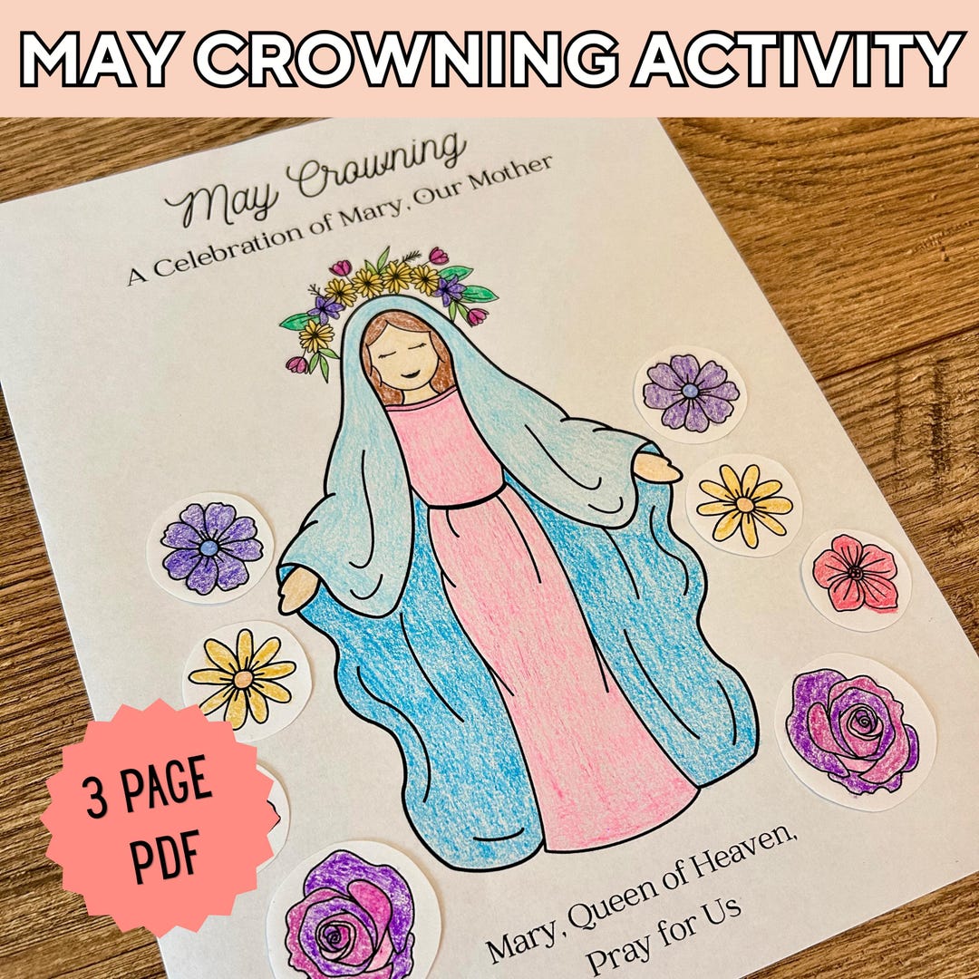 May Crowning Craft: Mary Coloring Page Activity (printable PDF) - Etsy