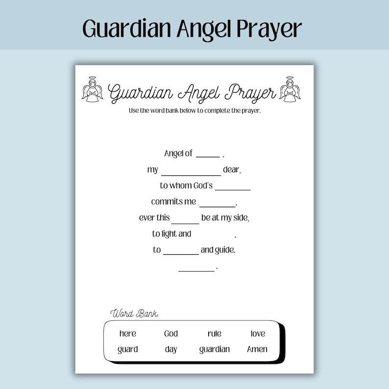 Catholic Prayer Worksheet: Kids Learning Activity (digital Download) - Etsy