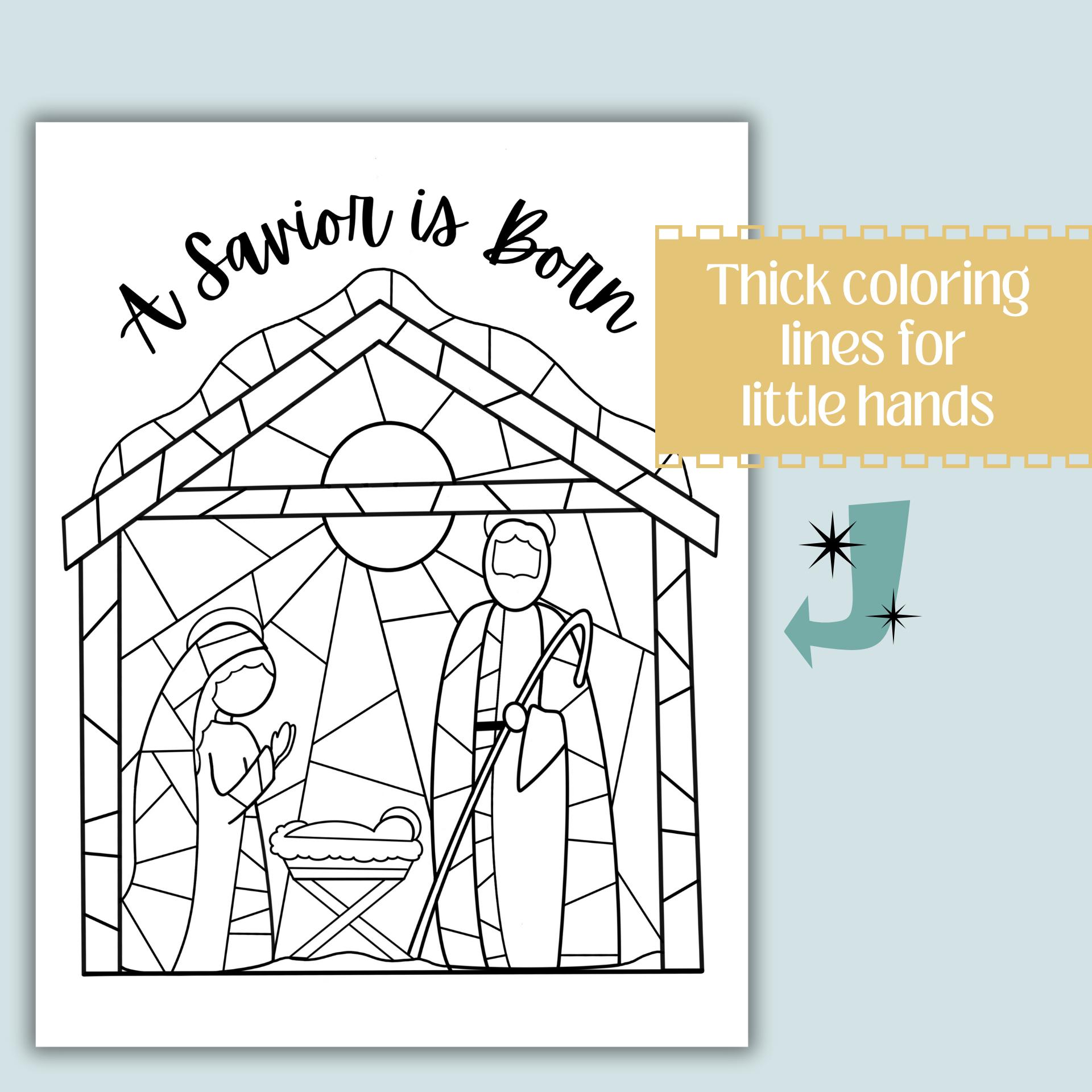 Stained Glass Nativity Coloring Pages: Religious Christmas Craft (PDF ...